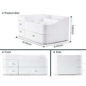 Makeup Organizer with Drawers,Large Capacity Countertop Organizer for Vanity,Bathroom and Bedroom Desk Cosmetics Organizer for Skin Care,Brushes, Eyeshadow, Lotions, Lipstick, Nail Polish and Jewelry