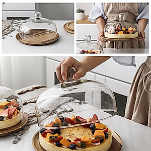 KVMORZE Cake Stand with Glass Dome, 2-in-1 Acacia Wood Cheese Cupcake Serving Platter, Covered Platter, 7.8" Cake Fruit Display Server Tray for Kitchen, Birthday, Wedding, Event, Pies, Appetizer