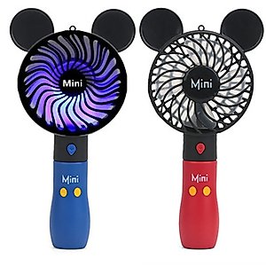 Cute Personal Mini Fan, Handheld & Portable USB Rechargeable Fan with Beautiful LED Light, 3 Adjustable Speeds, Portable Holder, for Indoor Or Outdoor Activities, Cute Mouse