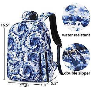 Baolab Tie Dye Backpack & Lunch Bag with Pen Case Water Resistant Daypacks Schoolbag for Teen Girls School,College,Outdoor (Black)