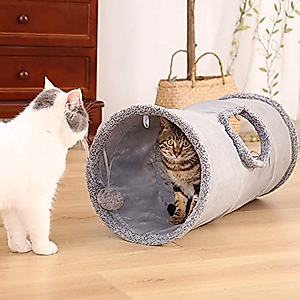 Speedy Pet Collapsible Cat Tunnel, Cat Toys Play Tunnel Durable Suede Hideaway Pet Crinkle Tunnel with Ball S