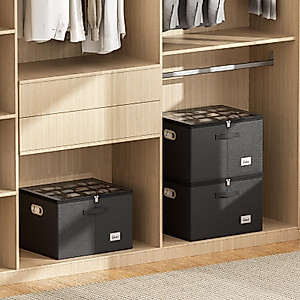 Shoe Organizer for Closet,Fits 16 Pairs,Leather Fabric Shoe Storage Bins with Clear Cover,Shoe Box Storage Containers,Adjustable Dividers for Storage with 4 Handles (Black, (19.7 * 15.7 * 13) x1)