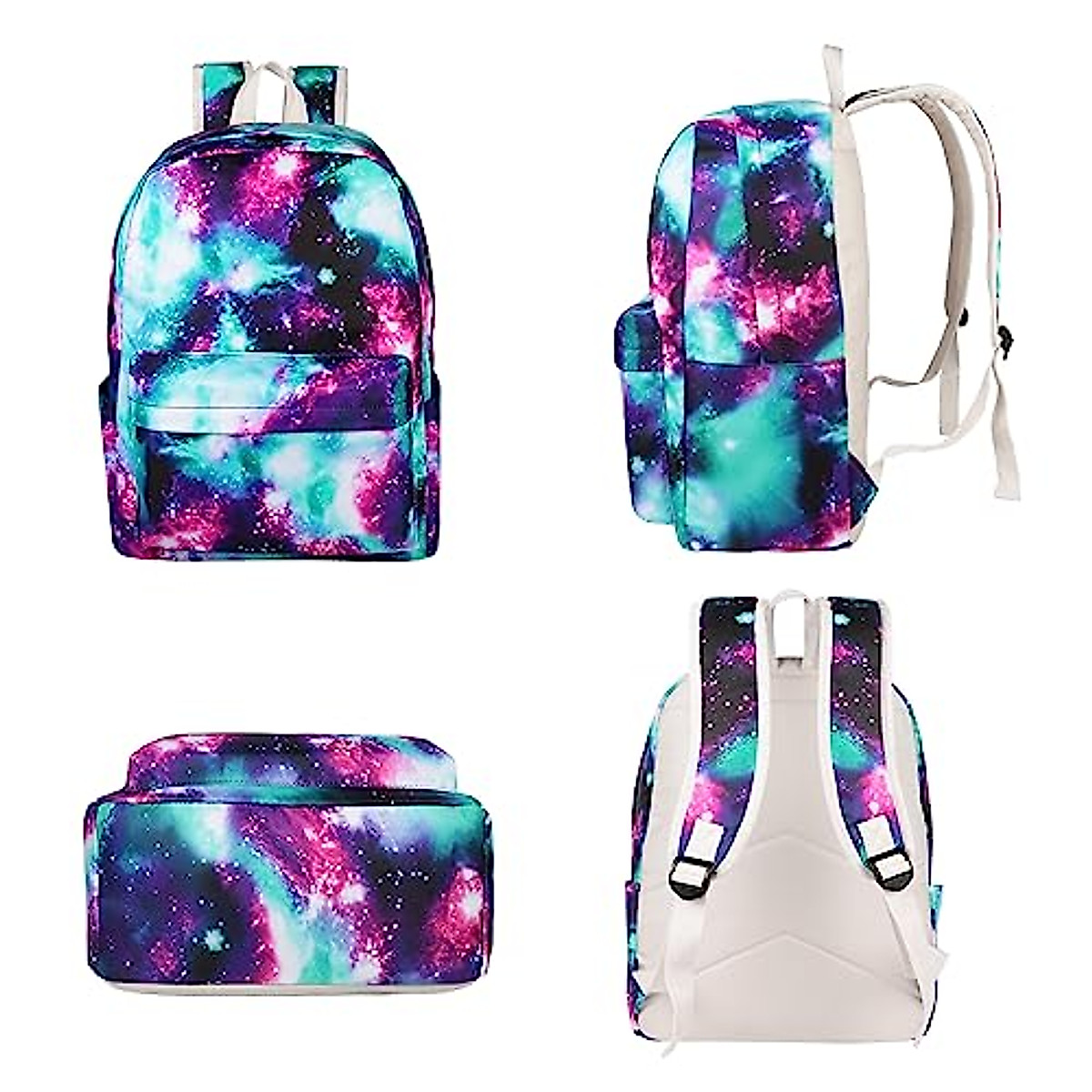 Airyard School Backpack for Teen Girls, Lightweight Girls Womens Backpack with Lunch Box Set Kids Backpack Casual Daypack BookBag (Galaxy Green)