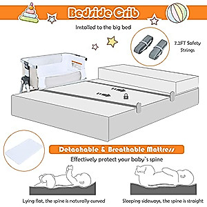 BABY JOY Baby Bassinet, Portable Bassinet Bedside Sleeper w/Mattress, Carrying Bag, Storage, Mesh, Built-in Wheel, Adjustable Height/Angle, Folding Crib for Newborn Infant, Bedside Bassinet, Beige