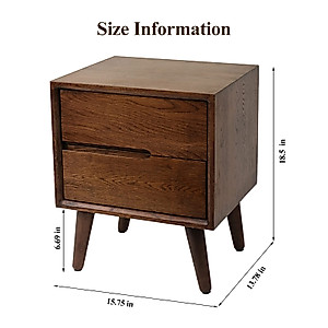 Cttasty Nightstand, Solid Wood Small End Table w/2 Drawers, Modern Bedside Tables, Mid Century Night Stand, Bed Side Table, 15.75" L x 13.78" W x 18.5" H, Handle on The Left, Walnut