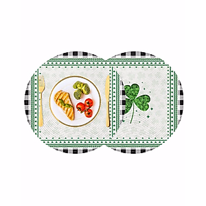 15" Round Braided Placemats Set of 2 St. Patrick Clover Shamrocks Classic Woven Place Mats Table Mats Set-Thick Heat Resistant Kitchen Trivet Hot Pads Pot Holder for Dining Tables