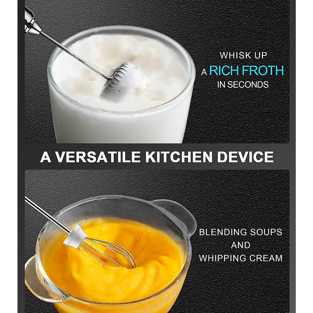 Nahida Handheld Milk Frother for Coffee, Rechargeable Electric Whisk with 3 Heads 3 Speeds Drink Mixer Foam Maker For Latte, Cappuccino, Hot Chocolate, Egg - Pink