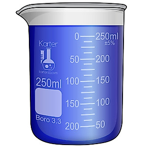 Glass Griffin Beaker, Low Form, 250ml, Karter Scientific (Pack of 6)