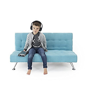 DHP Ariana Kids Sofa Futon, Black, Mid-Century Modern Design, Converts to Bed, Fun Colors, Easy to Clean