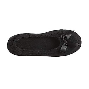 isotoner womens Terry Ballerina With Bow for Indoor/Outdoor Comfort Slipper, Black, 9-Aug US