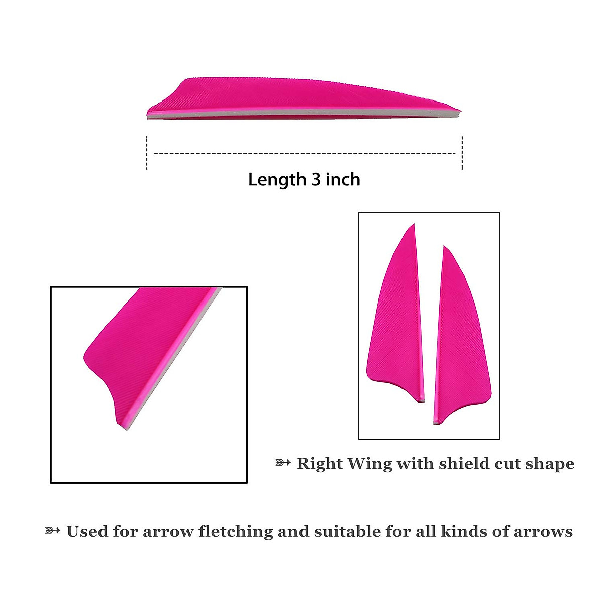 M.SJUMPPER ARCHERY Arrows 3 Inch Real Feathers Fletching with Shield Cut for DIY Hunting Shooting Shafts (36 Pack) (Pink)