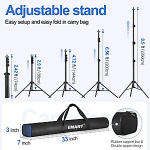 EMART Backdrop Stand 10x8.5ft(WxH) Photo Studio Adjustable Background Stand Support Kit with 2 Crossbars, 6 Backdrop Clamps, 2 Sandbags and Carrying Bag for Parties Events Decoration