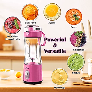 Personal Size Blender Smoothies and Shakes, Aoozi Portable Blenders, Mini Blender USB Rechargeable, Handheld Blender Sports,Travel and Home (Rasberry)