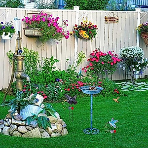 Bird Baths for Outdoors 25.5 Inch Height Outdoor Garden Bird Feeder Metal Birdbath with Dragonfly for Garden Yard and Lawn Decoration,Blue