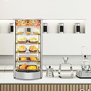 ROVSUN 5-Tier Food Warmer Pizza Warmer Countertop, Food Warmer Display Pretzel Warmer with LED Lighting Removable Shelves Glass Door, Pastry Display Case for Buffet Restaurant Cafe, 110V 800W
