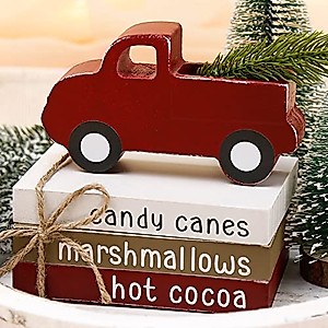 Christmas Decor - Christmas Decorations Indoor - 3 Faux Books Bundle with Twine & Red Truck with Mini Tree - Farmhouse Rustic Tiered Tray Decor for Home Room Table Mantle Fireplace Shelf