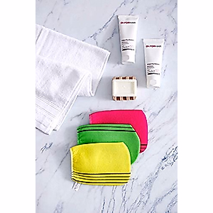 Bastex Exfoliating Bath Washcloth. Genuine Korean Towel Cloth Used for Exfoliating. Exfoliator Scrub Mitten for Bath and Shower Use - 3 Pieces (6.7 inch x 5.2 inch). Comes in Yellow, Pink and Green