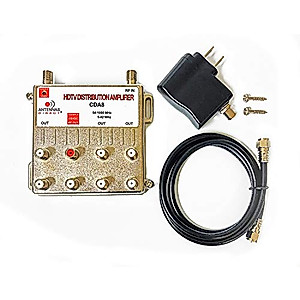 Antennas Direct 8-Port TV Distribution Amplifier, Connect up to 8 Televisions to 1 Antenna, Power Supply, Coaxial Cable, For Indoor Use, 4K Ready, Silver - CDA8