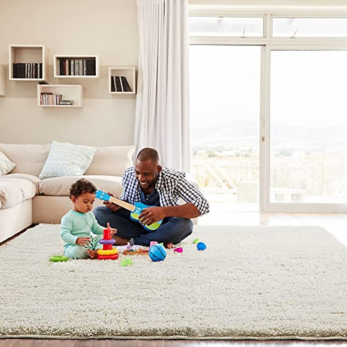 HOMBYS Shag Area Rug 8'x10' for Living Room Bedroom, Solid Plush Non-Shedding Rugs for Dining Room Entryway, Thick Soft Mordern Rectangular Carpet Home Decoration