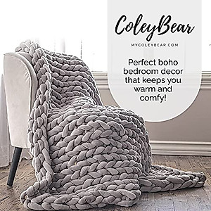 COLEYBEAR Chunky Knit Blanket, Super Soft and Warm Non-Shedding Knitted Blanket, Luxe Stockinette Knit Chunky Blanket, 14 Pounds, 38 Inches x 75 Inches, Twin Size, Light Gray