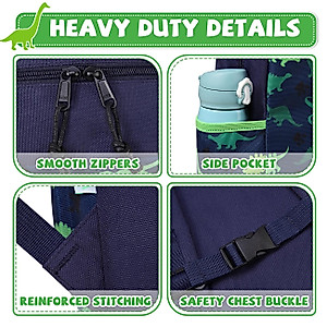 VASCHY Dinosaur Toddler Backpacks, Cute Water Resistant Little Boys Girls Backpack Chest Strap for Kindergarten,Rucksack Schoolbag Bookbag for Kids Green