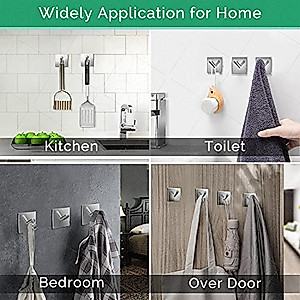 Generic Adhesive Hooks, Heavy Duty Towel Hooks for Hanging, Waterproof Stainless Steel Wall Hanging Coat Hat Robe, Modern Cabinet Closet Hanger Bathroom Bedroom Kitchen Door 4 Pack, Silver, (Li-HK02)