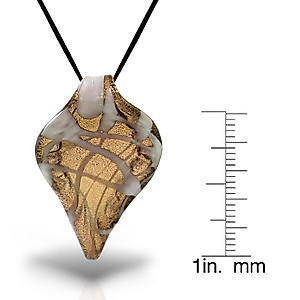 BESHEEK Handmade Murano Inspired Blown Abstract Glass Lampwork Art Pendant Necklace for Women Handcrafted Artisan Hypoallergenic Italian Style Jewelry (Goldtone Leaf Glass)