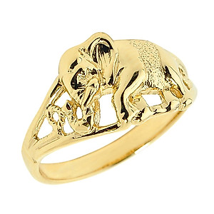 14k Yellow Gold Indian Elephant Open Band Ring - Size 6-1/2