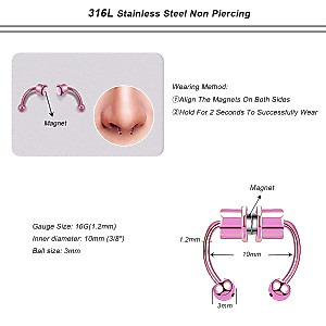 BELLNA Fake Nose Rings, Fake Septum Fake Nose Ring Horseshoe Stainless Steel Magnetic Nose Rings For Women Men Colorful, Fake Nose Rings Septum Rings Non-Pierced Clip On Nose Hoop Rings Jewelry 12pcs