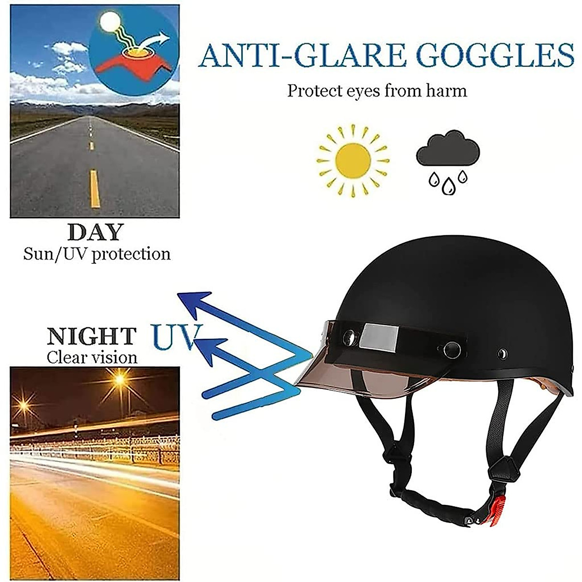 Traveling Light Helmet German Style Vintage Motorcycle Half Helmet DOT Approved Adult Retro Scooter Open Face Skull Cap Men Helmet Novelty Electric Cruiser Half Shell Women Helmet-E-Medium