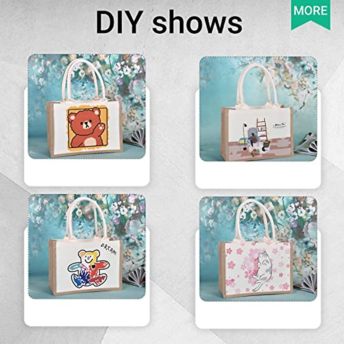 YACEYACE Burlap Tote Bags, 14.5" x 6.7" x 10.2" Set of 6 Travel Tote Bags Jute Beach Tote Bags with Handles Reusable Grocery Bags Bridesmaid Bags Personalized Tote Bags for Travel,DIY, Beach,Wedding