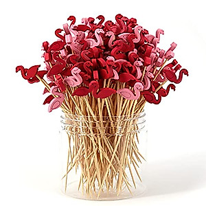 Cocktail Picks 200 Counts Handmade Sticks Wooden ﻿Natural Bamboo Toothpicks Cocktail Sticks Party Supplies (Flamingo)…
