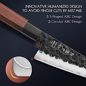 HEZHEN 5.8 inch Multi-purpose Knife,10Cr15CoMoV Steel Core,Triple-layer Composite Steel,Redwood Handle,Professional Kitchen Knife - Razor Sharp