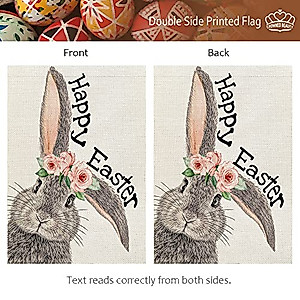 CROWNED BEAUTY Happy Easter Bunny Garden Flag 12X18 Inch Double Sided for Outside Small Burlap Yard Holiday Flag