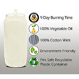9 Day White Prayer Candles, 10 Pack - 7" Tall Pillar Candles for Religious, Memorial, Party Decor, Vigil and Emergency Use - Vegetable Oil Wax in Plastic Jar Container - by Hyoola