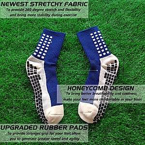 KEESOX Anti Slip Athletic Socks - Non Slipping Grip Socks for Soccer Basketball Running Unisex Size 6-10.5 1 Pair (Navy)