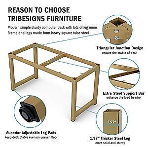 Tribesigns Modern Computer Desk, 55 inches Large Office Desk Computer Table Study Writing Desk for Home Office, White Gold Metal Frame