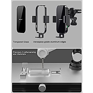 Nalwort Wireless Car Charger 15W Qi Fast Charge with Metal Frame Dashboard and Air Vent Phone Holder Auto Clamping Wireless Car Charger Mount Compatible for iPhone 14/13/12, Samsung S20/S10 and More