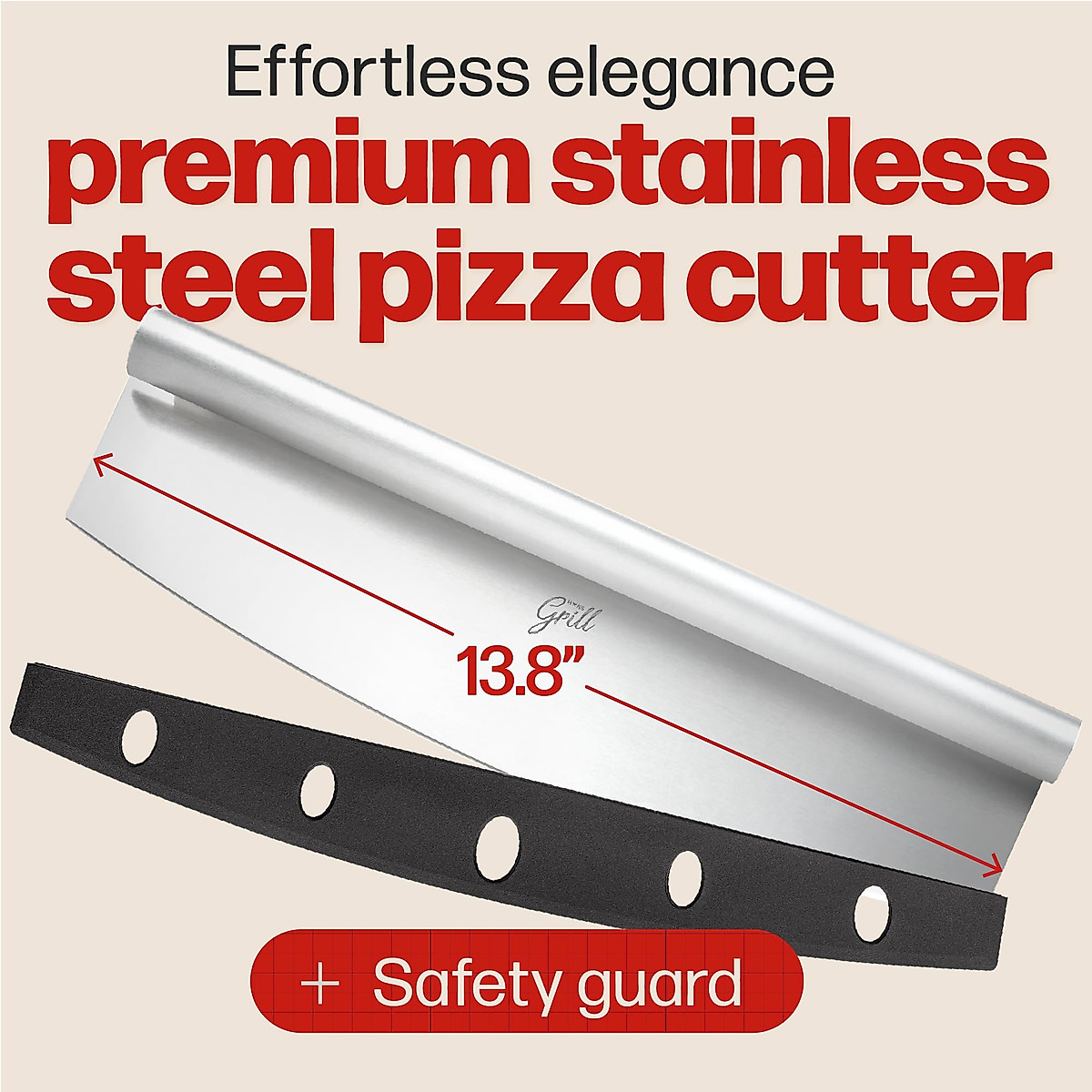Pizza Cutter | Rocker Blade By Hans Grill | 14" Large Japanese Grade Sharp Stainless Steel Rocking Pizza Knife Cutter | Professional Nonstick Pizza Slicer With Cover For Kitchen And Commercial Use.