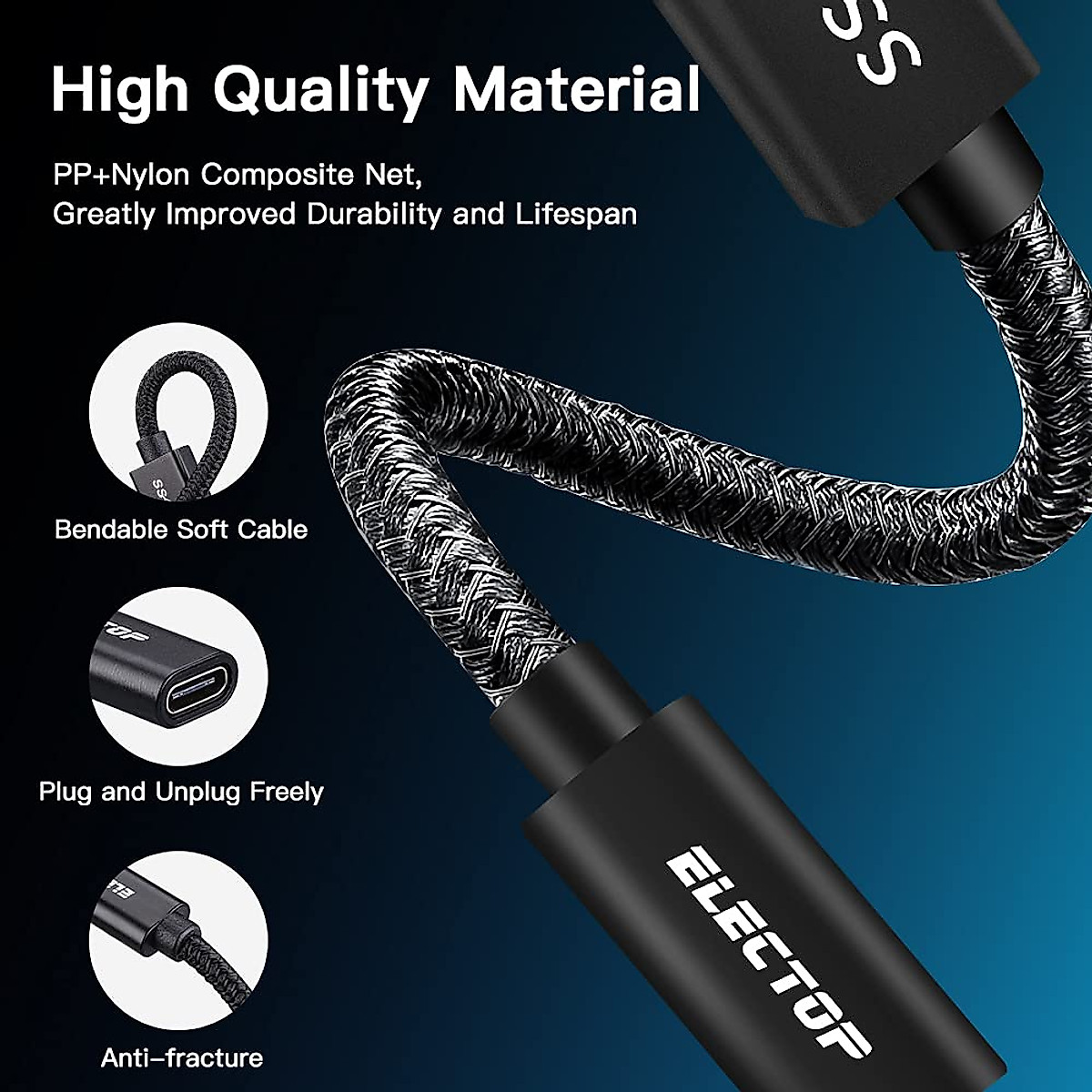 ELECTOP [10Gbps] USB C Female to USB Male Adapter Cable, USB 3.1 GEN 2 USB C Converter, Support Double Sided 10Gbps Data Transfer & Power Charging, USB A 3.1 to USB-C Cable