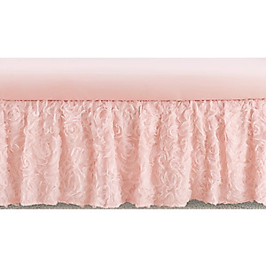 Sweet Jojo Designs Pink Floral Rose Girl Baby Nursery Crib Bed Skirt Dust Ruffle - Solid Light Blush Flower Luxurious Elegant Princess Vintage Boho Shabby Chic Luxury Glam High End Roses
