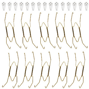 FOCCTS 10 Pack Plate Hangers, 8 Inch Wall Plate Hangers and 15 Pack Wall Hooks, Invisible Display Hanger Brass Coated Holds 7.5" to 8.8" Plates