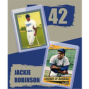 Jackie Robinson Baseball Cards (5) Assorted Brooklyn Dodgers Trading Card and Wristbands Gift Bundle