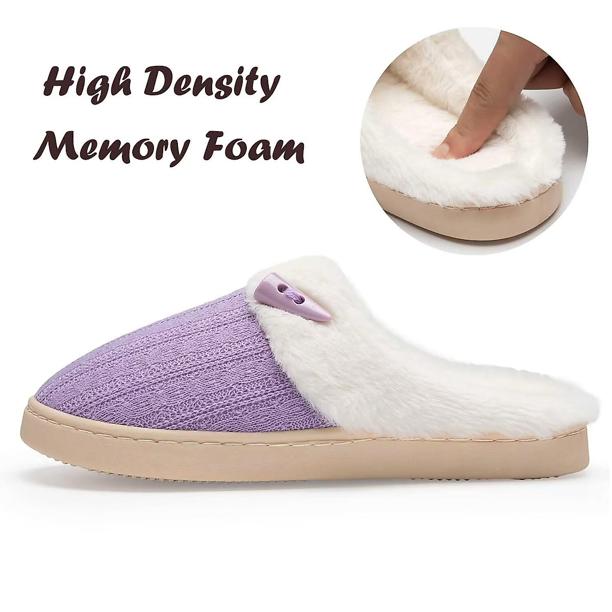 NineCiFun Women's Slip on Fuzzy Slippers Memory Foam House Slippers Outdoor Indoor Warm Plush Bedroom Shoes Scuff with Faux Fur Lining size 9 10 violet