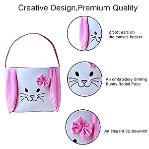 Poptrend Easter Basket Bags,Bunny Easter Bucket，Easter Eggs/Gift Baskets for Kids,Bunny Tote Bag Bucket for Easter Eggs,Toys, Candy,Gifts (Pink)