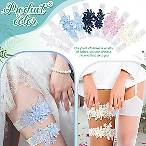 2 Pieces Wedding Garters for Bride Sexy Lace Leg Garter Belt Hand Sewn Faux Pearls Bride Garter Set(Sky Blue)