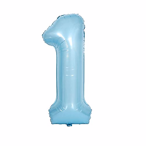 JANOU Number 1 Blue Balloon 40 Inch Big Helium Foil Balloons 1st Birthday Baby Shower Wedding Party Decoration