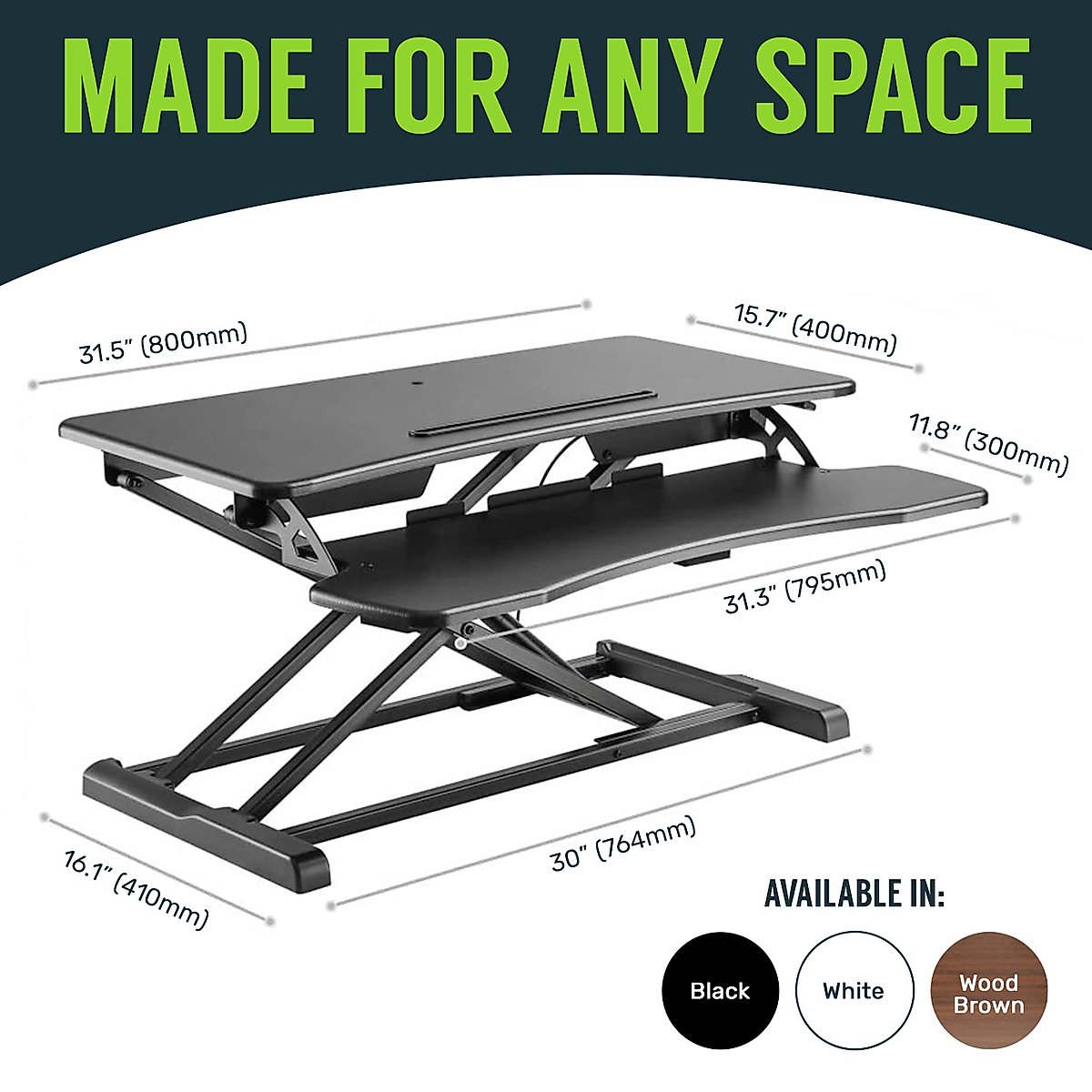 TechOrbits Standing Desk Converter - 32 Inch Adjustable Sit to Stand Up Desk Workstation, MDF Wood, Ergonomic Desk Riser with Keyboard Tray, Desktop Riser for Home Office Computer Laptop, White 32"