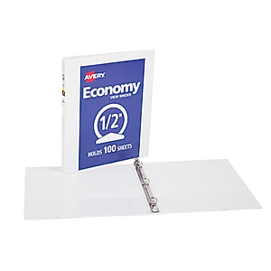 Avery Economy View 3 Ring Binder, 0.5" Round Rings, 1 White Binder (05706)
