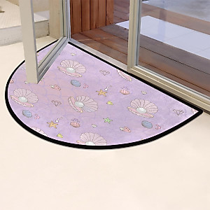 GeMeFv Mermaid Scales Pearl Shell Half Round Door Mat Starfish Diamond Non-Slip Half Circle Area Rug Doormat Washable Half Moon Rug for Indoor Outdoor Kitchen Bedroom Home Decor